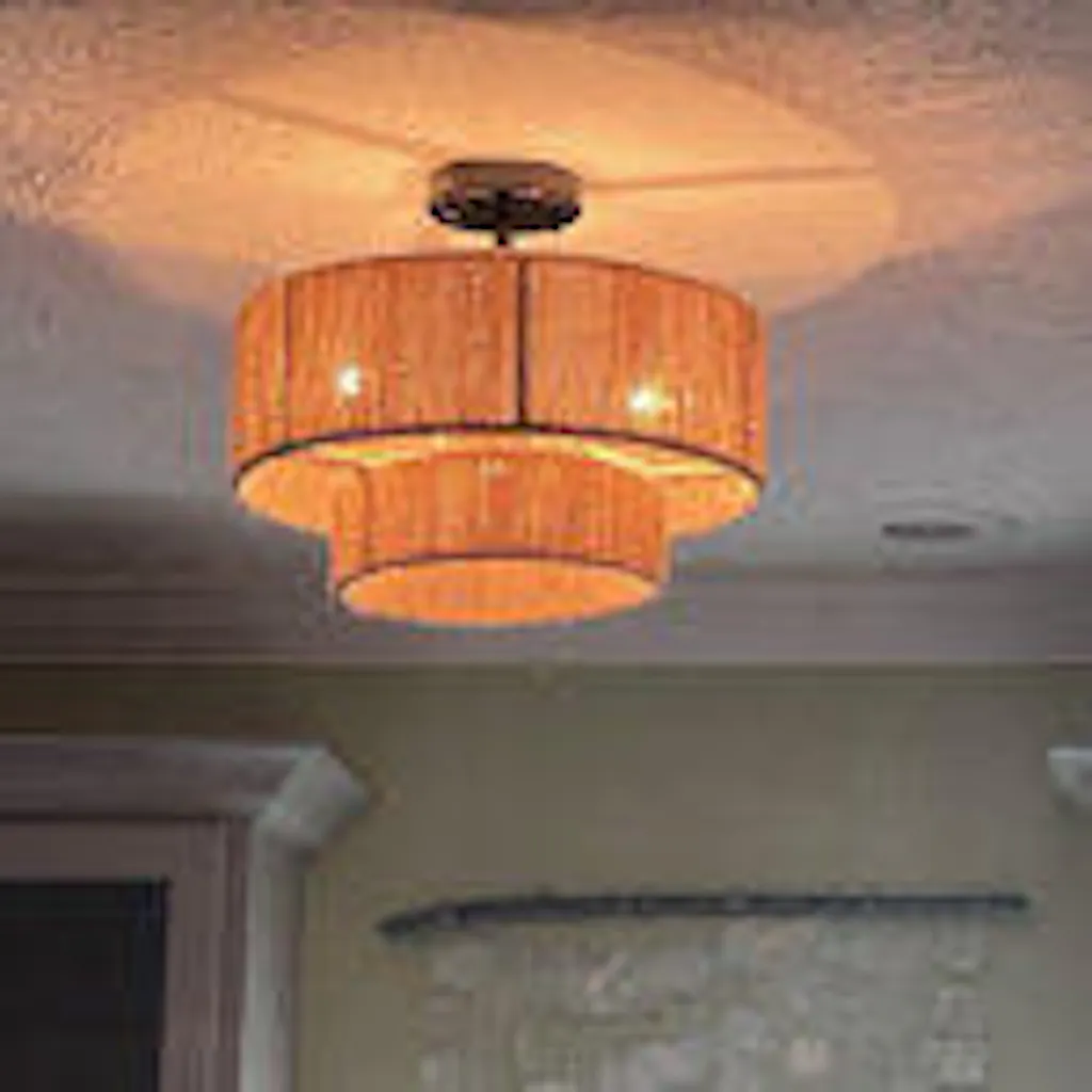 Jute Flush Mount Light | Bohemian Style Jute Ceiling Light | Ping Lighting