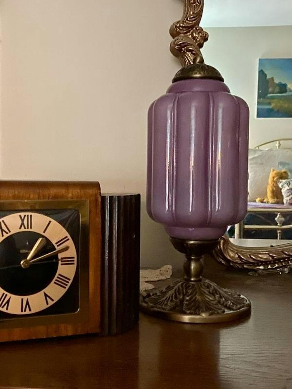 Vintage Brass Glass Textured Bedside Lamp | Farmhouse Black Glass Small ...