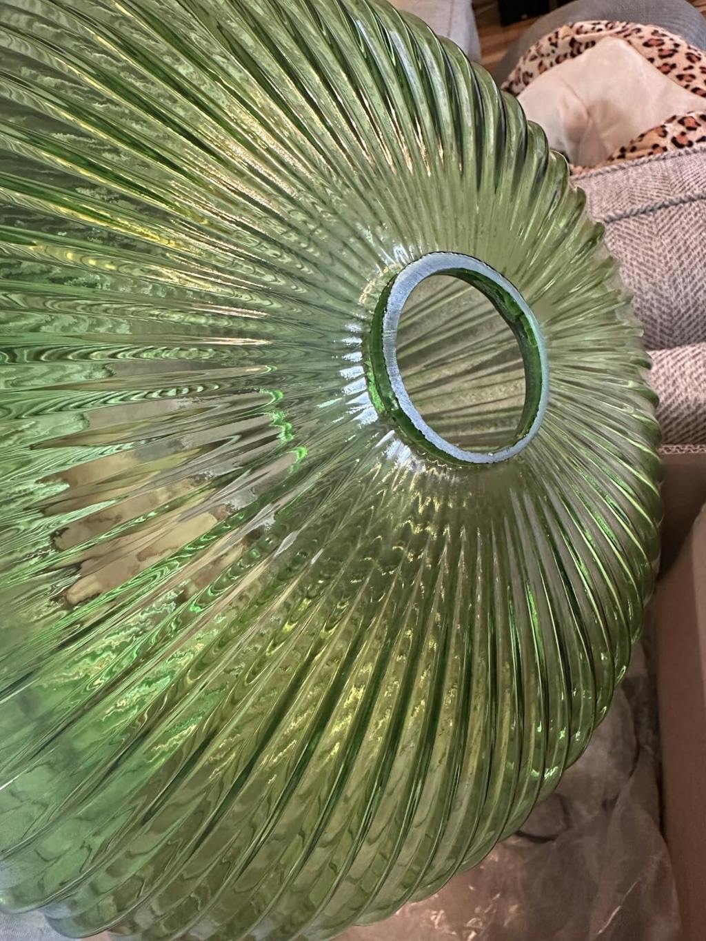 Green Striped Glass Globe Ceiling Lamp | Rustic Small Stained Glass ...