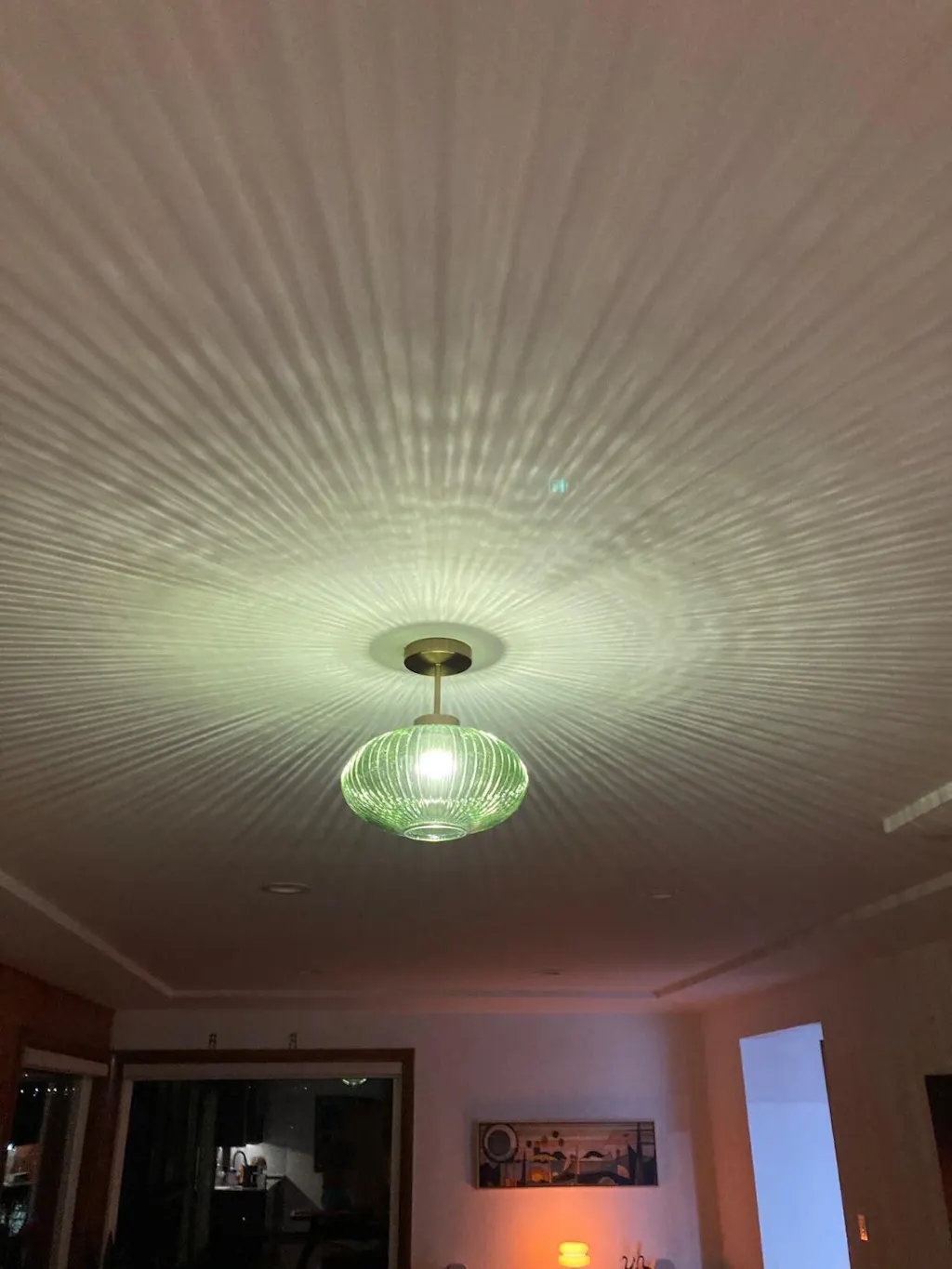Green Striped Glass Globe Ceiling Lamp | Rustic Small Stained Glass ...