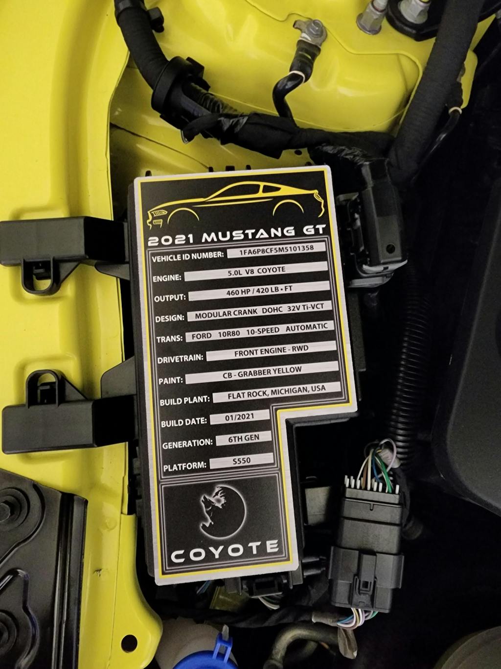 2021 FORD MUSTANG GT Engine Bay Build Plaque – Pixel Autoworks