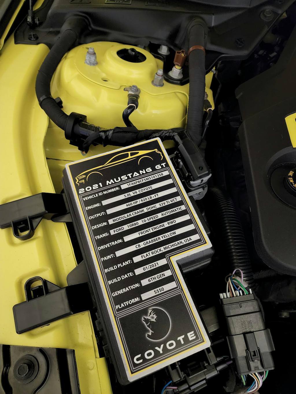 2021 FORD MUSTANG GT Engine Bay Build Plaque – Pixel Autoworks