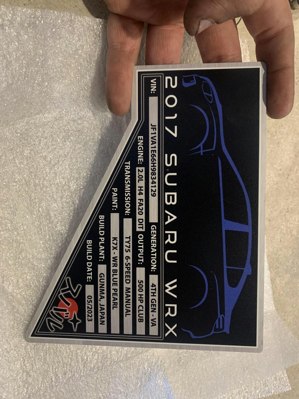 2017 SUBARU WRX Engine Bay Build Plaque – Pixel Autoworks