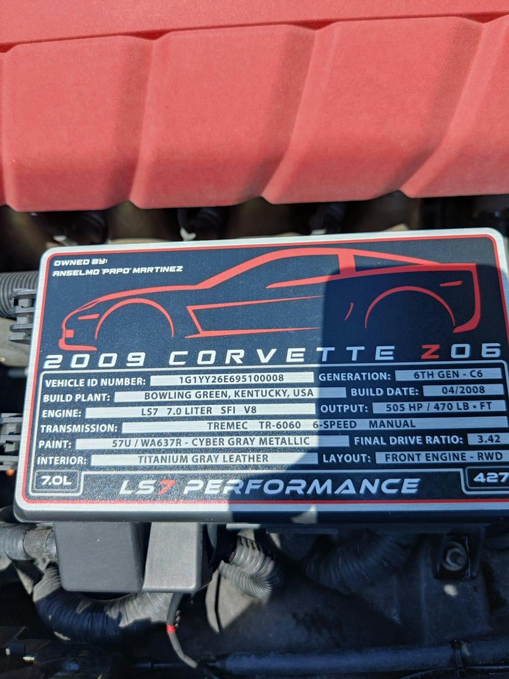 2009 CHEVROLET CORVETTE Z06 Engine Bay Build Plaque – Pixel Autoworks