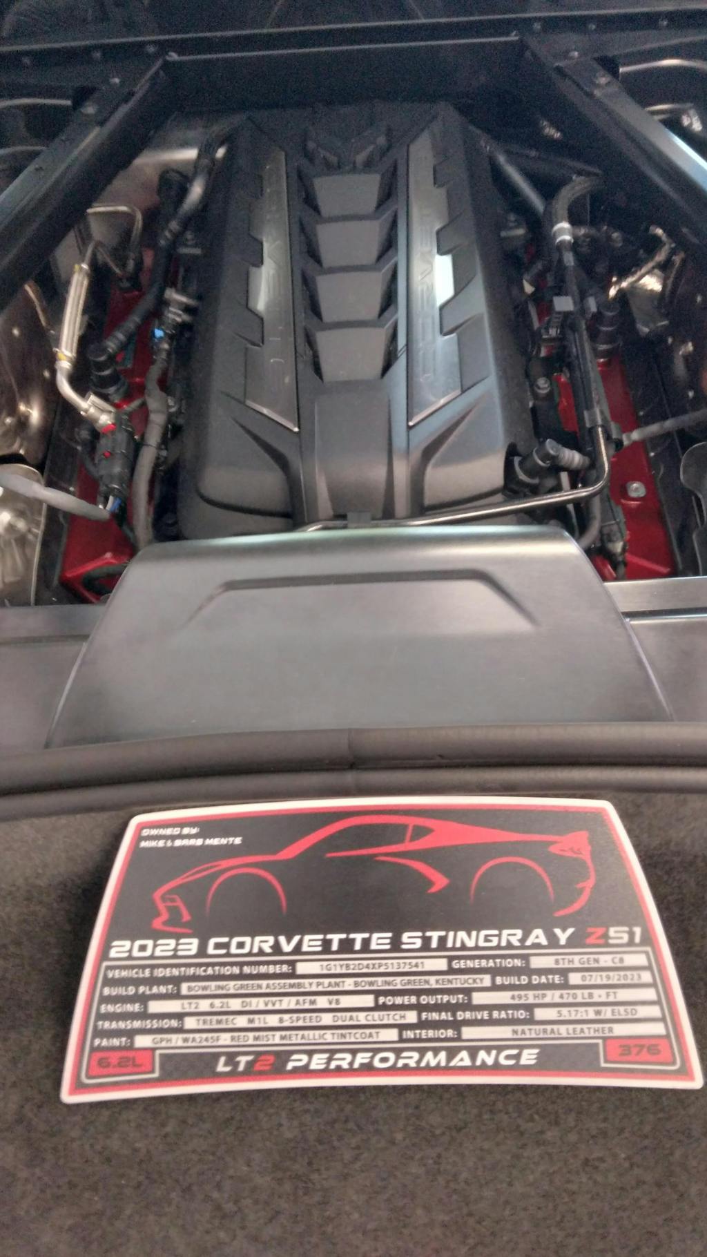 2023 CHEVROLET CORVETTE STINGRAY Z51 COUPE Engine Bay Build Plaque ...