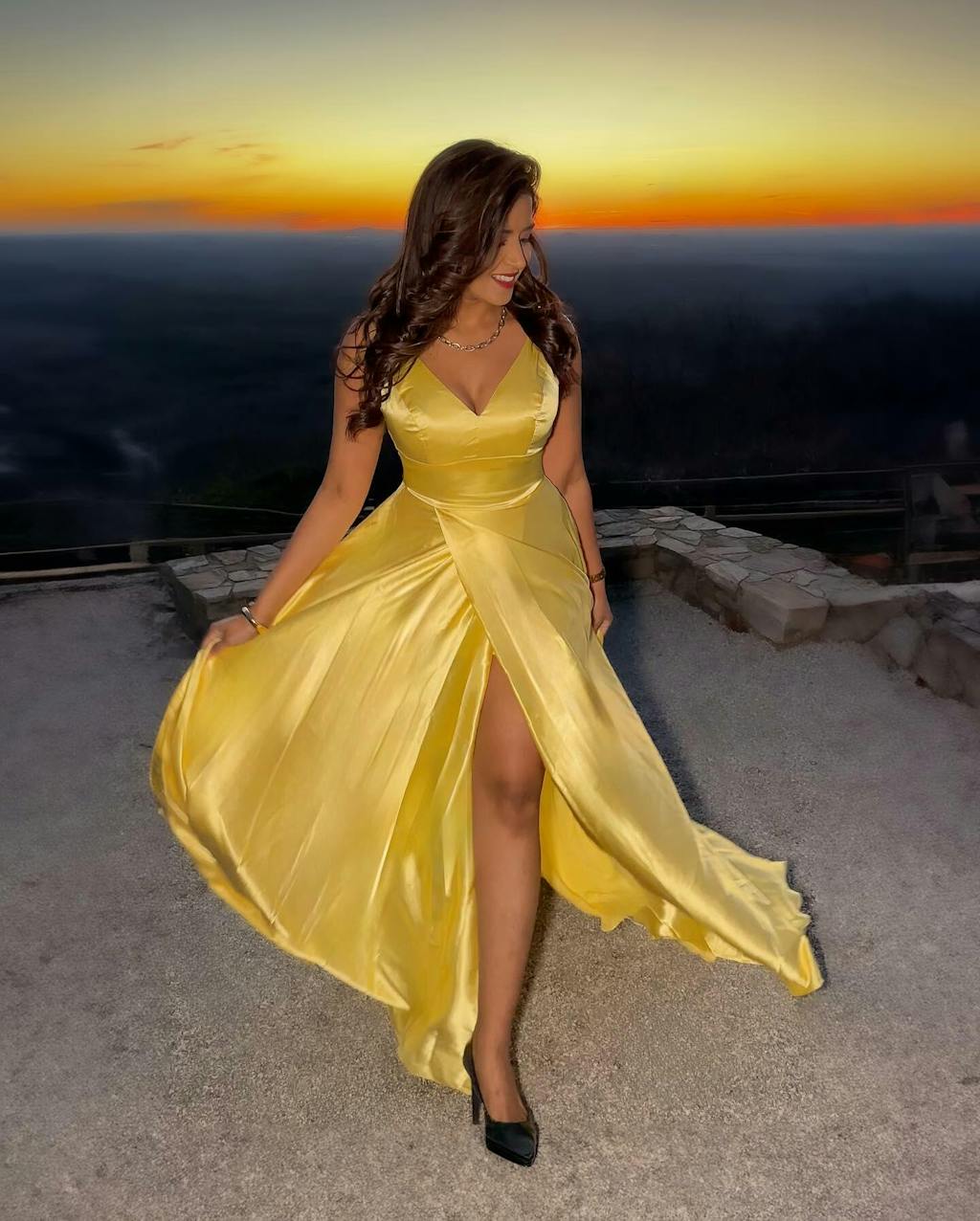 Molly Elegant V Neck Corset Back Slit Satin Dresses