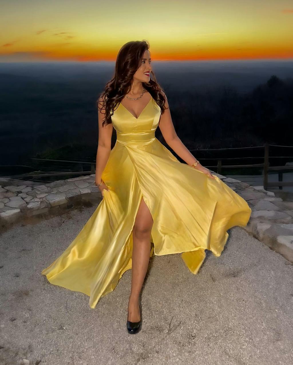 Molly Elegant V Neck Corset Back Slit Satin Dresses