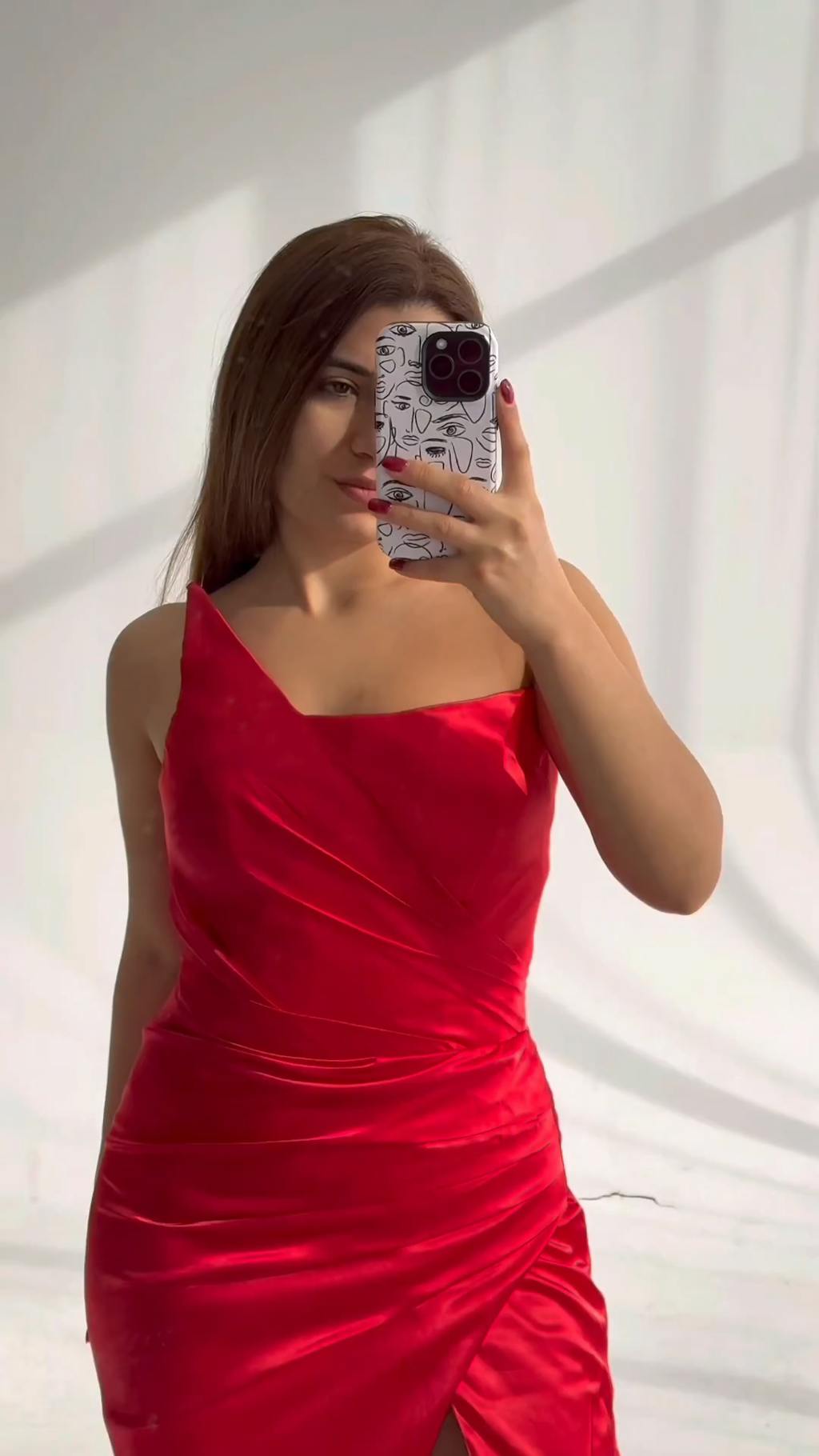 Paisley Stylish One Shoulder Pleated Slit Satin Dresses