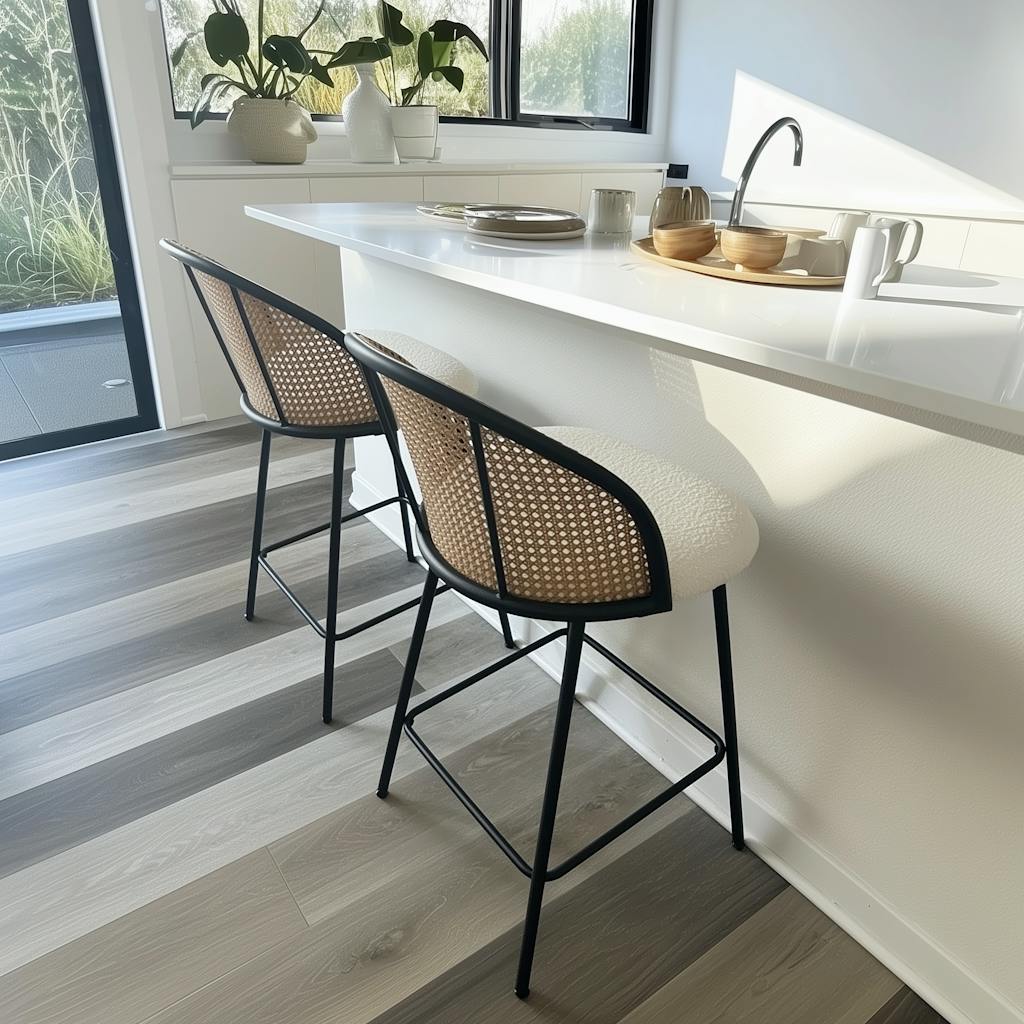 Upholstered Rattan Counter Stool Set of 2(Black/Natural)