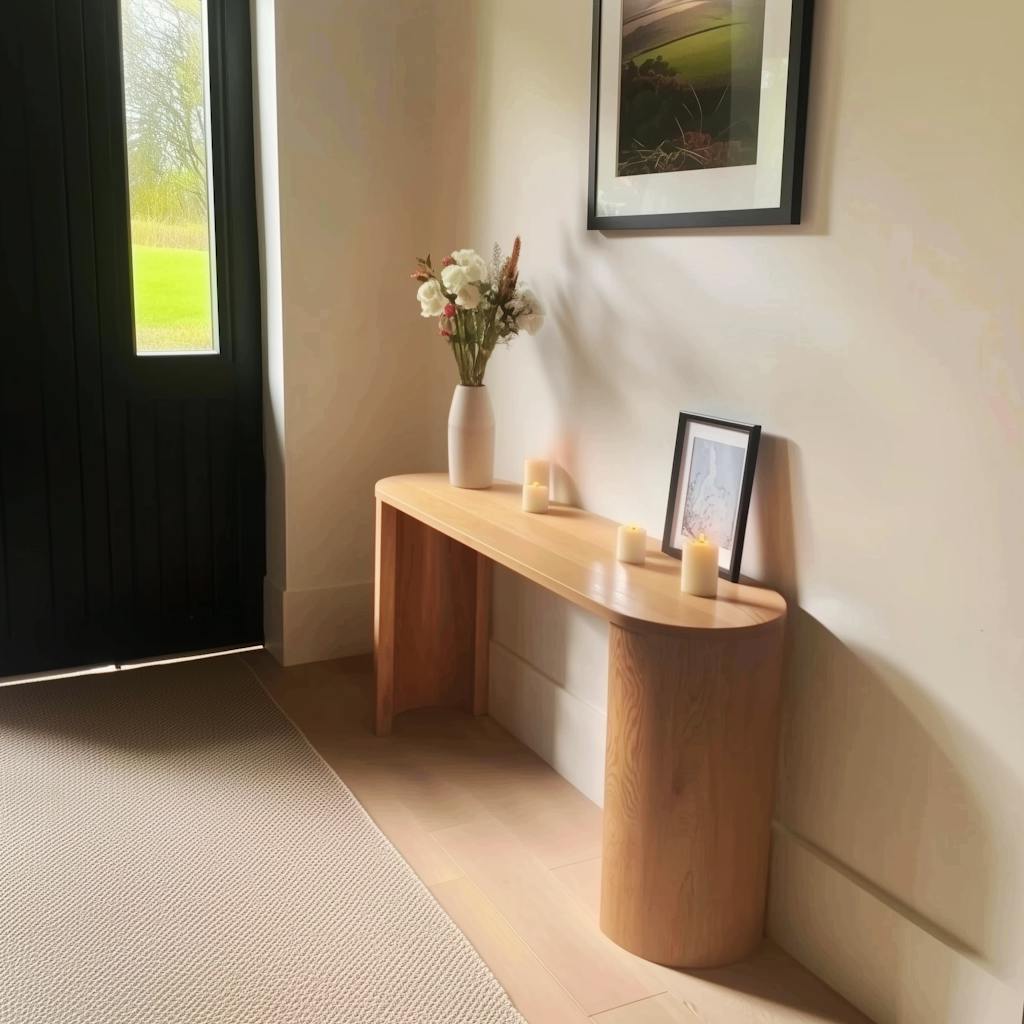 Dwen 60 Modern Oval Console Table(Oak/Black)