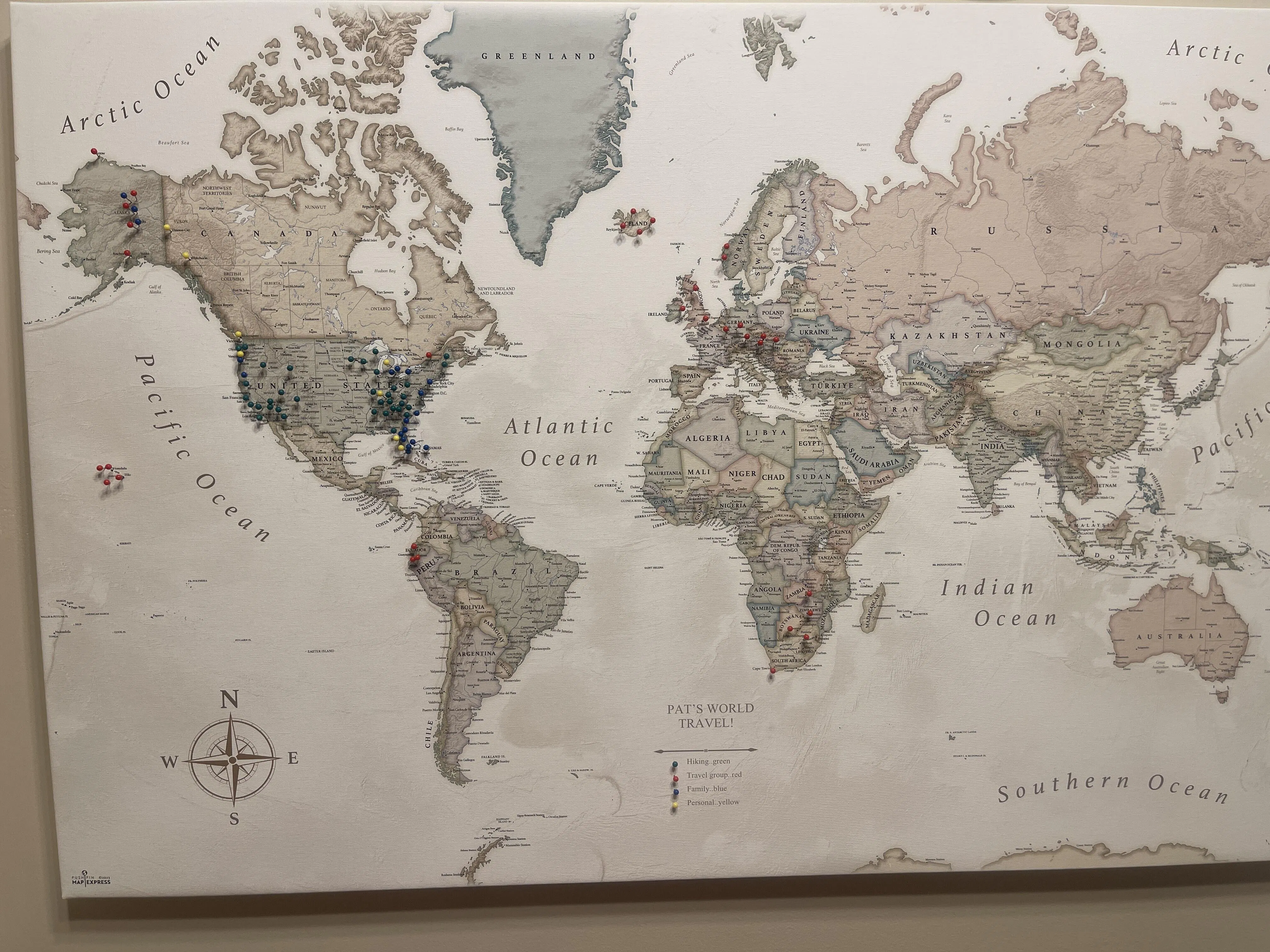 The Trailblazer World Push Pin Travel Map