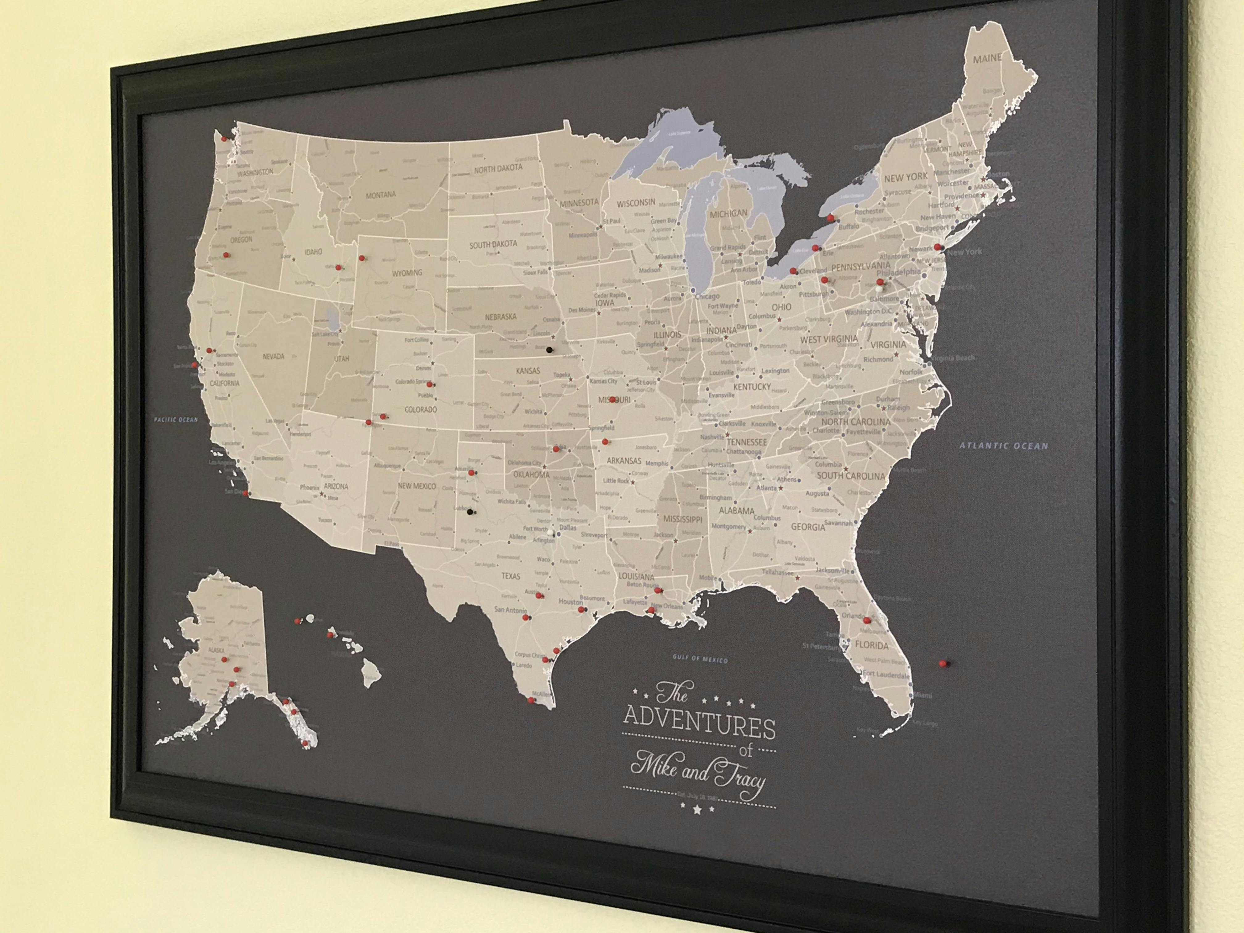 Earth Toned Canvas United States Map | Framed US Map with Push Pins