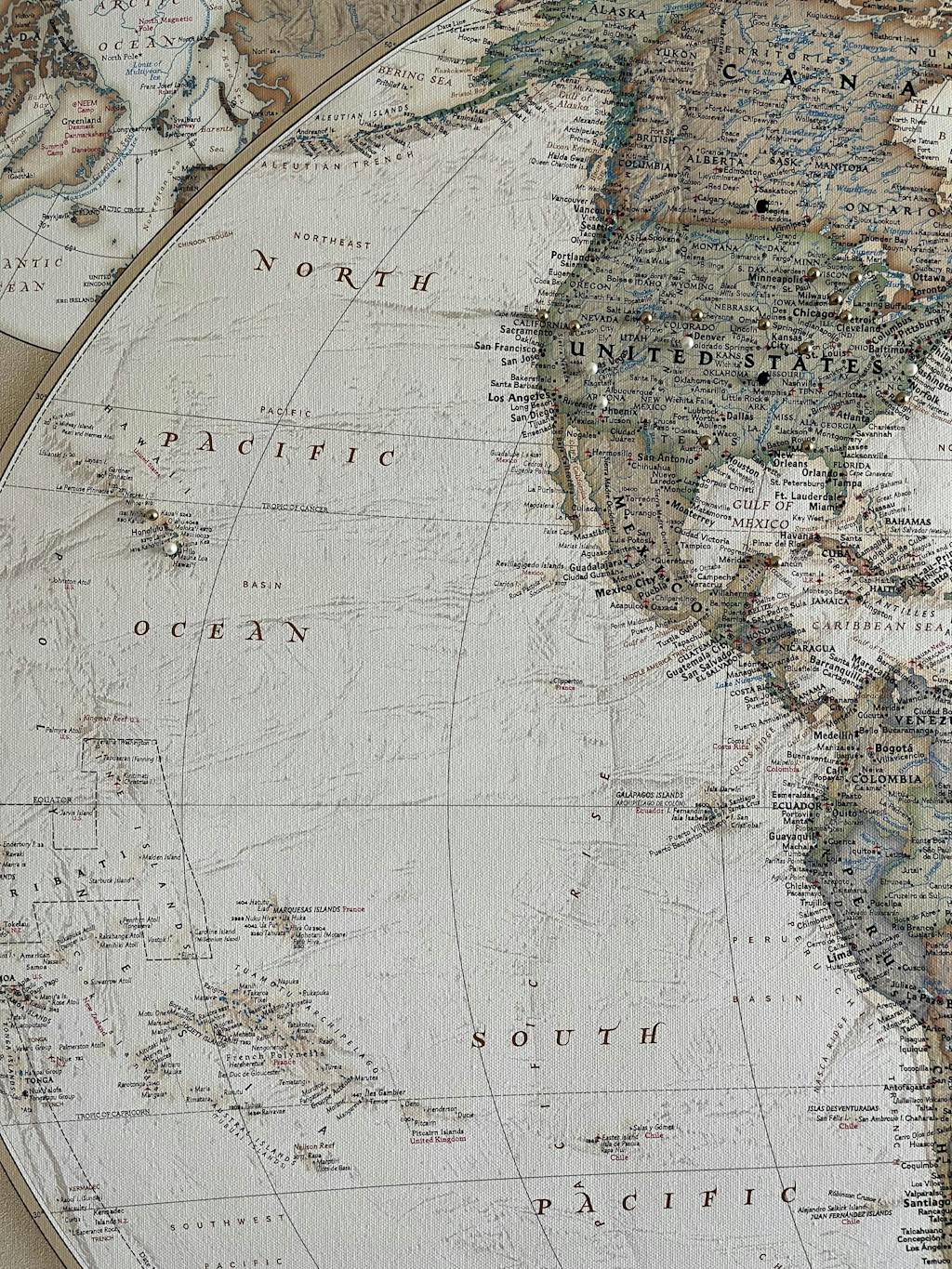 3-Panel Executive World Map | Large Canvas Wall Map – Push Pin Travel Maps