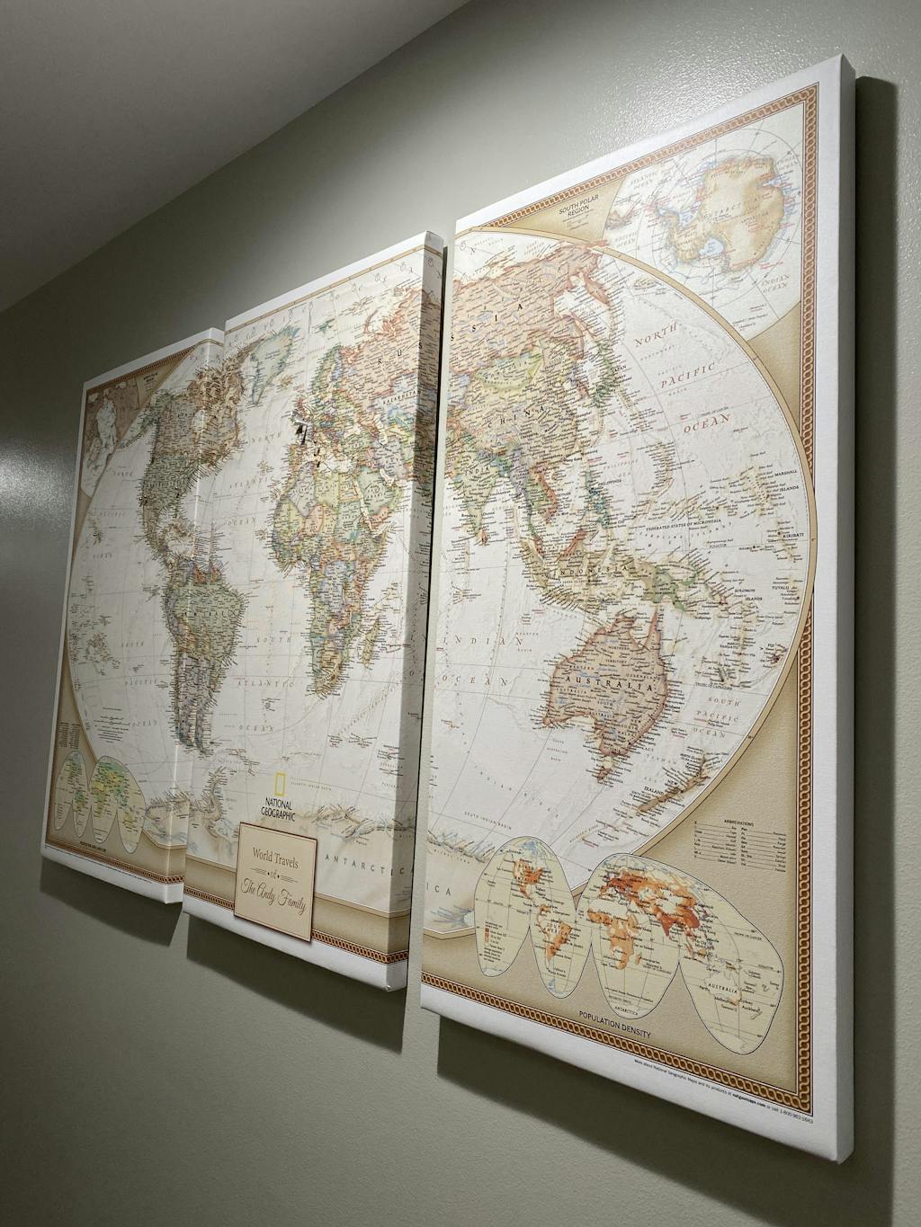 3-Panel Executive World Map | Large Canvas Wall Map – Push Pin Travel Maps