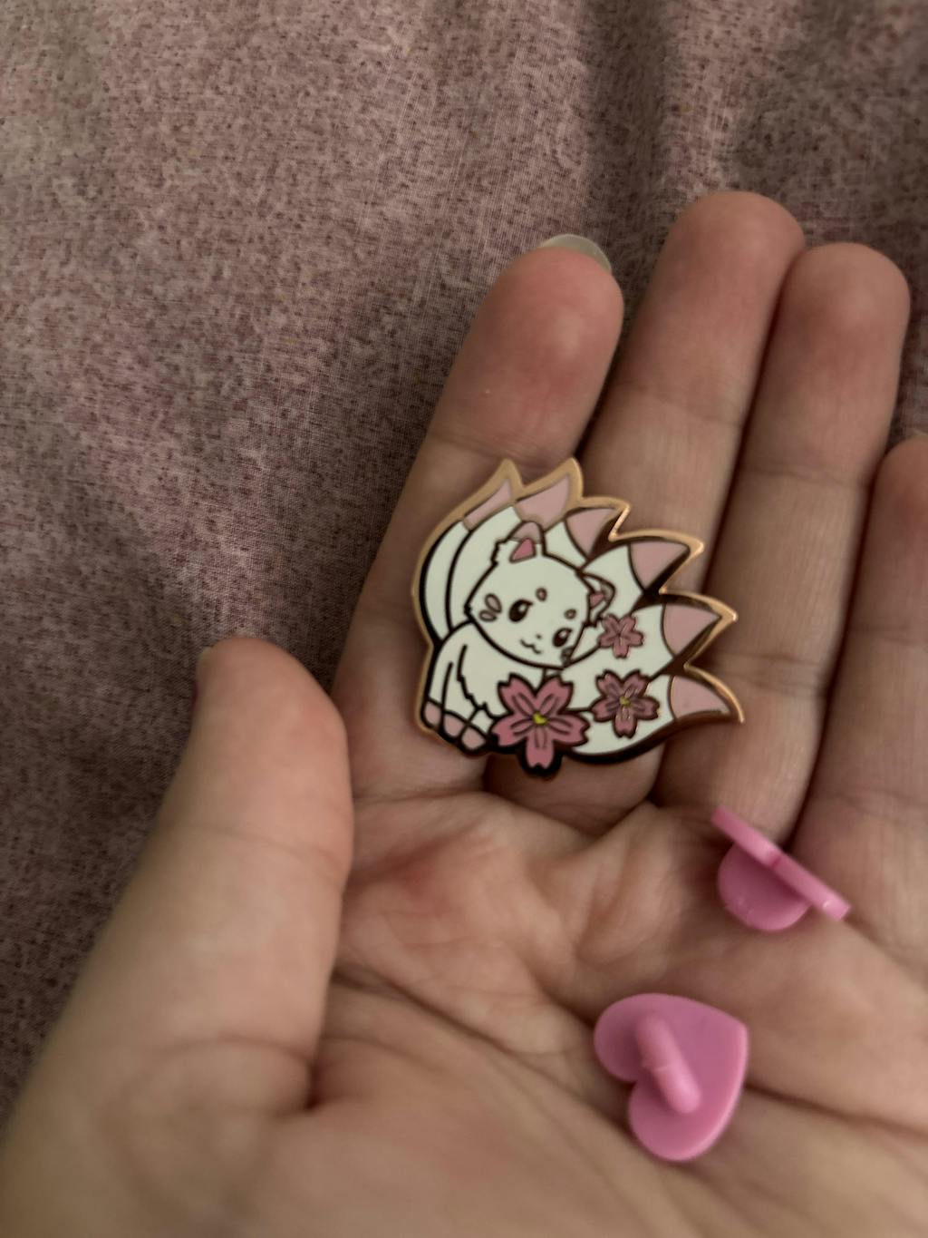 Pink Sakura Kitsune Enamel Pin – Pwuffy