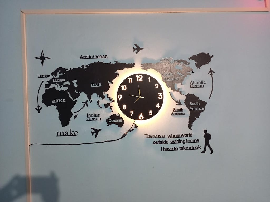 World Map Wall Clock: Large with Rope Light | PyariWalls.pk – Pyari Walls