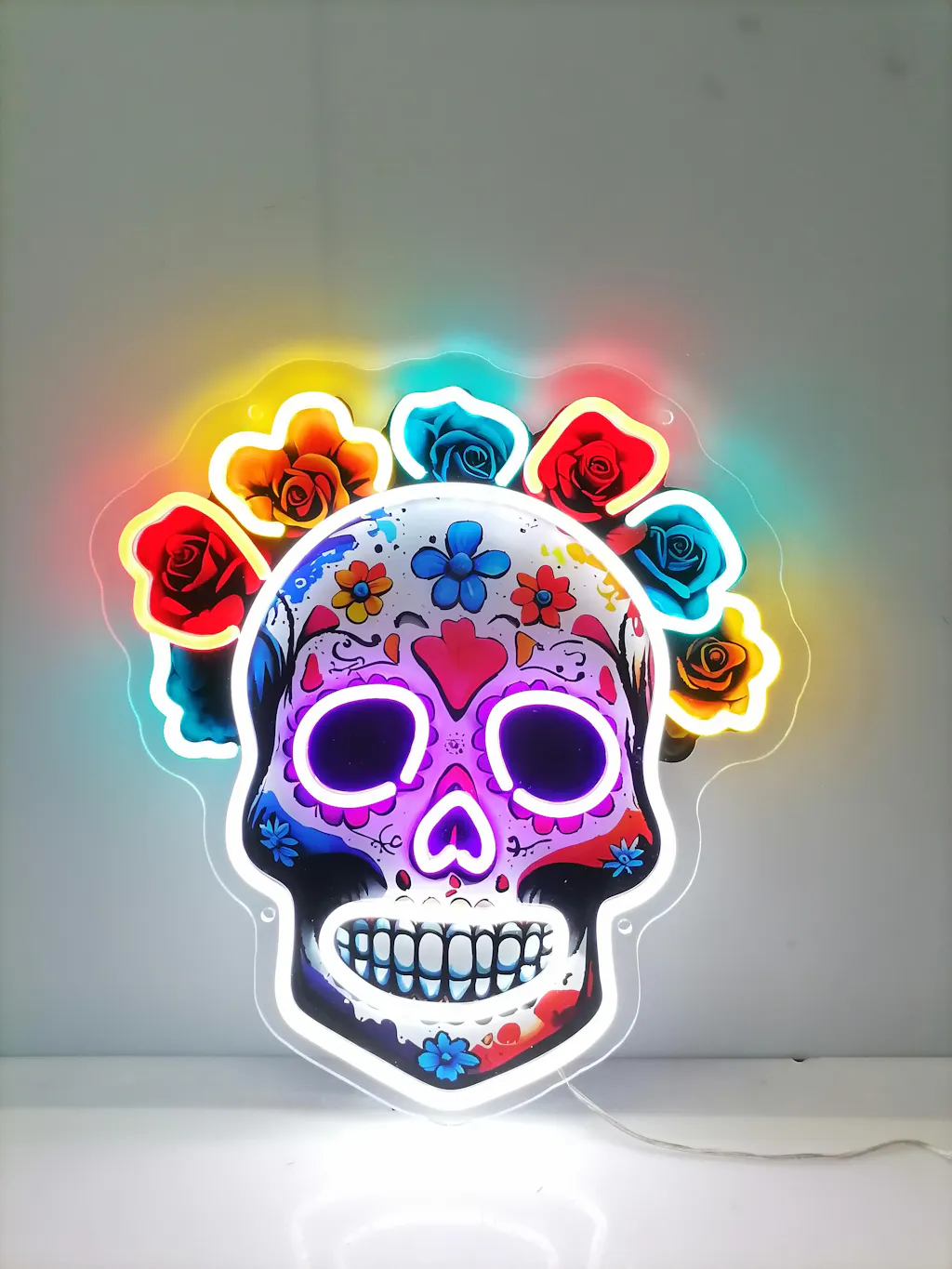 Day of the Dead Sugar Skull Neon Sign – Vibrant LED Art for Decor