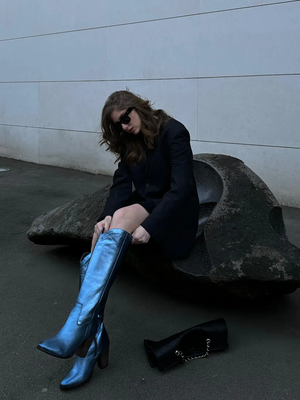 Buy Great-Storm Blue Metallic Leather Calf Boots | Boots | Rag & Co ...