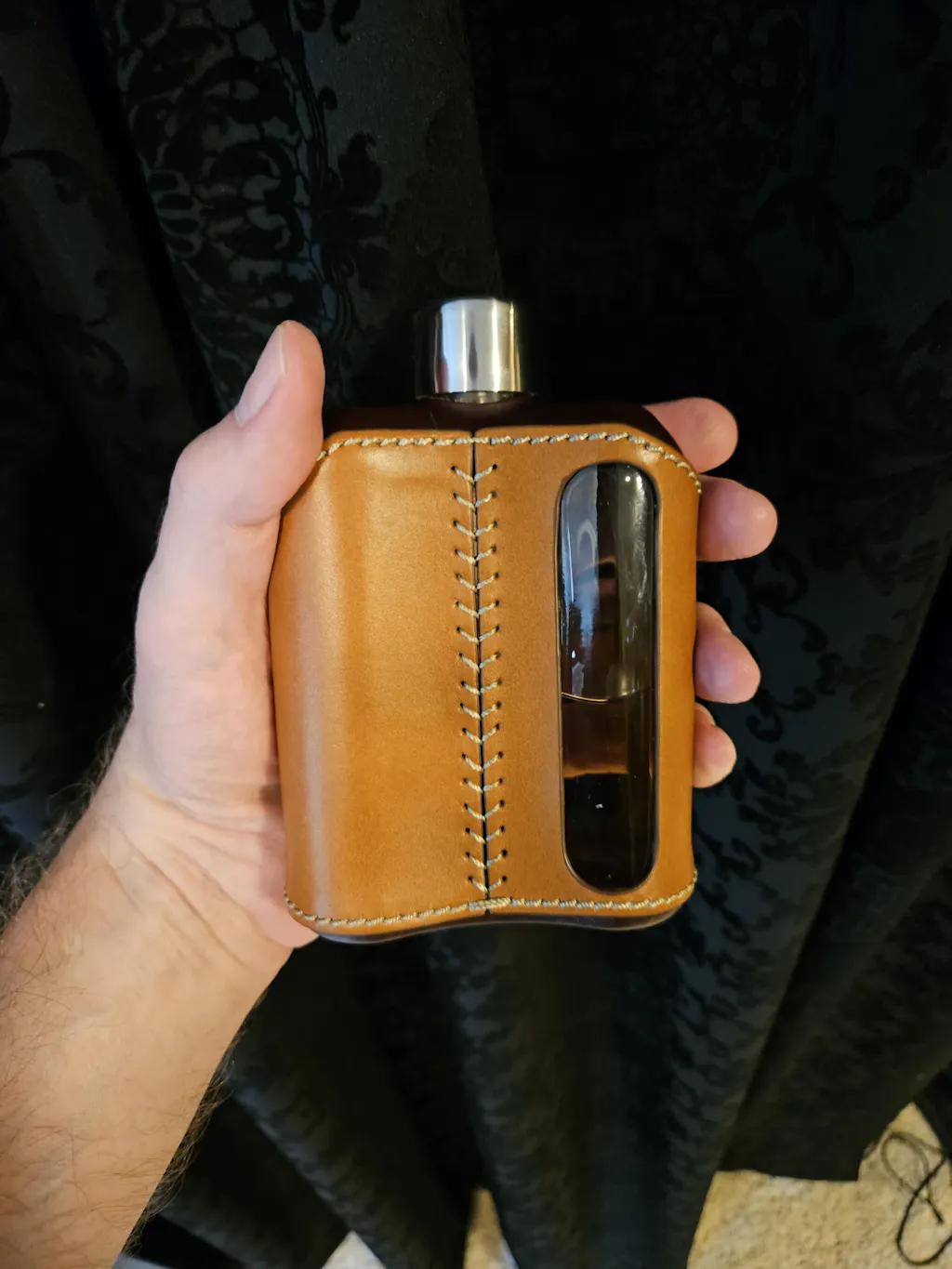 Dark & Tan Leather Glass Flask (Double Shot 240mL) - Ragproper