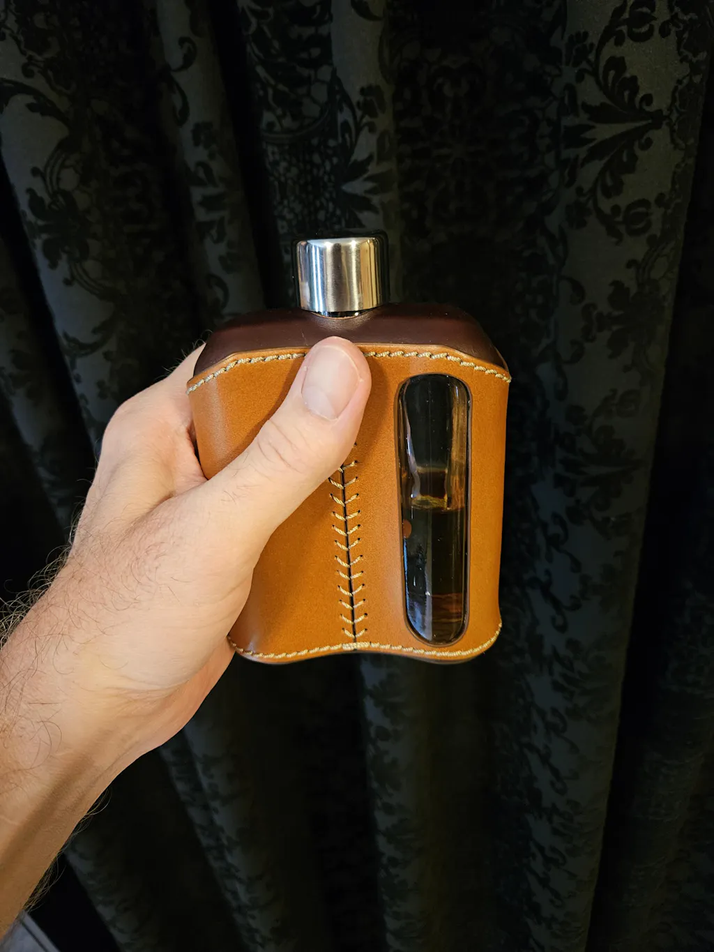 Dark & Tan Leather Glass Flask (Double Shot 240mL) - Ragproper