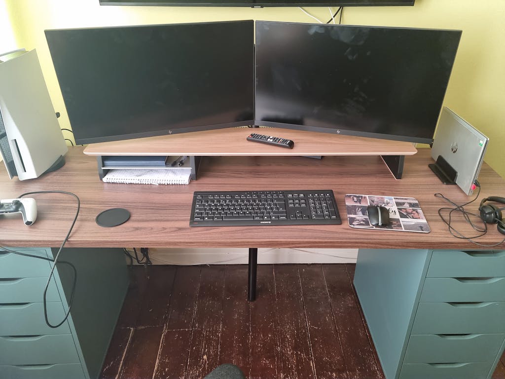 Desk Shelf for Monitor Stand with Drawer in Walnut Wood Grovemade ...
