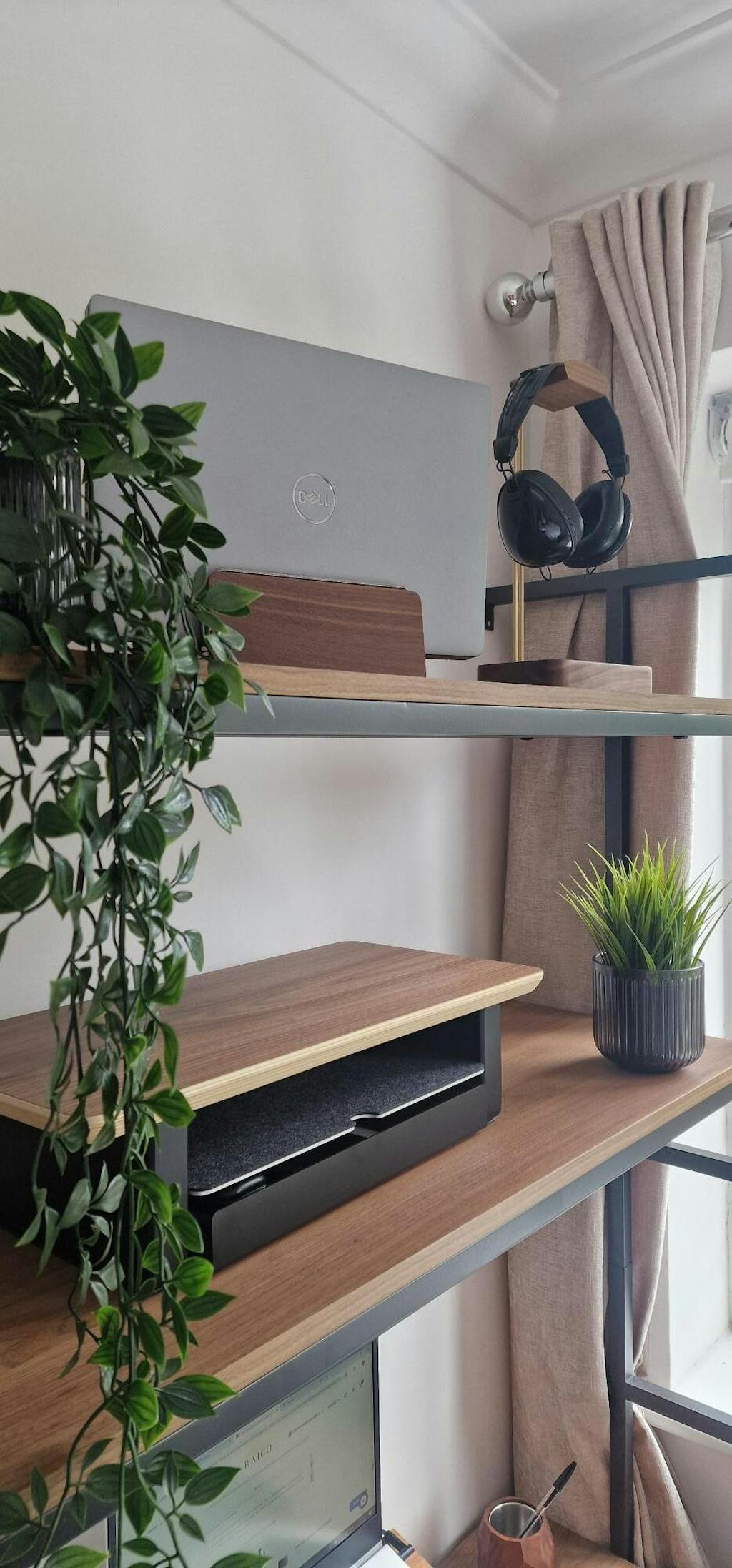 Vertical Laptop Stand Clamshell Holder Dual Slot for Macbook | Black Wood