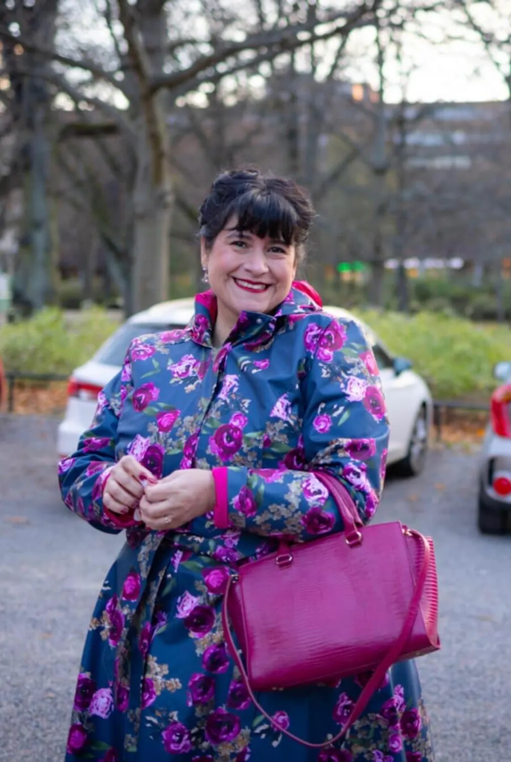 Fitted and Flared Coat with Pleated Back in Blue and Pink – RainSisters