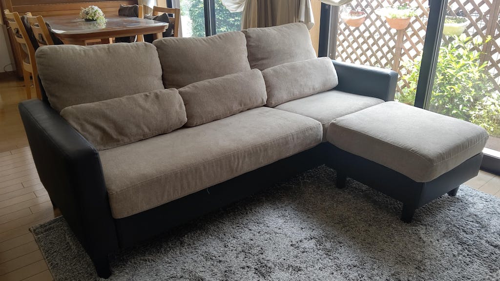 3人掛け カウチソファ 『ESTERD エスタード』/合皮×ファブリックのモダンおしゃれなカウチソファ – RASIK（ラシク）家具・インテリア専門店