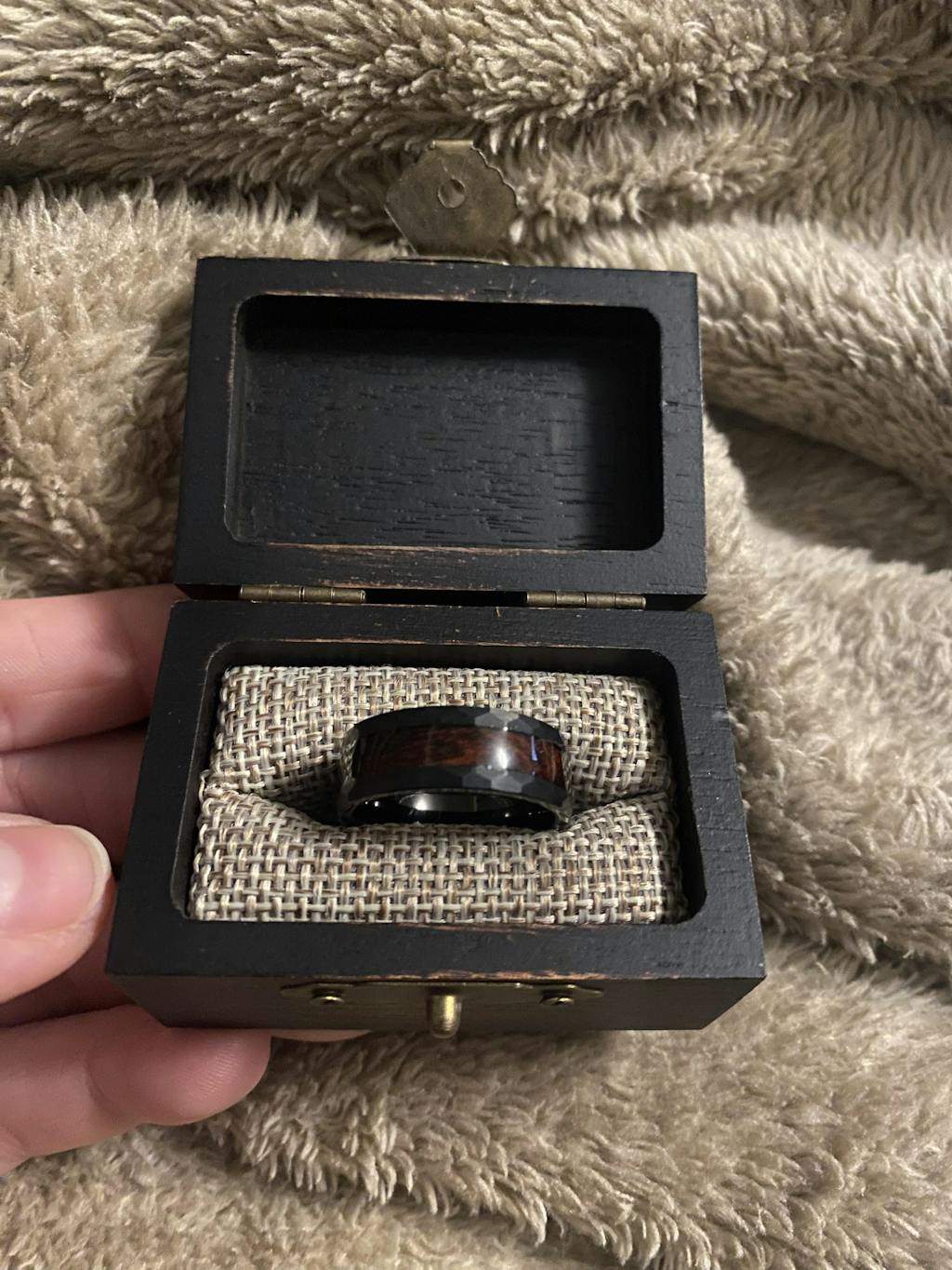 "Zeus" Hammered Tungsten Carbide Ring- Black with Snake Wood - RBL