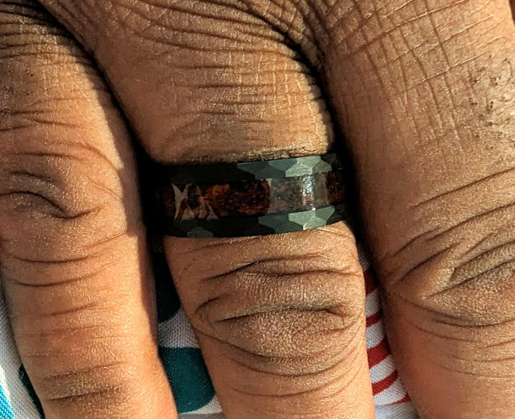 "Zeus" Hammered Tungsten Carbide Ring- Black with Snake Wood - RBL