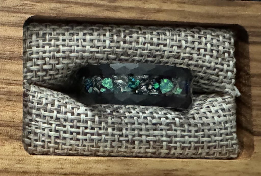 "Zeus" Hammered Tungsten Carbide Ring- Meteorite and Emerald Opal- Bla - RBL