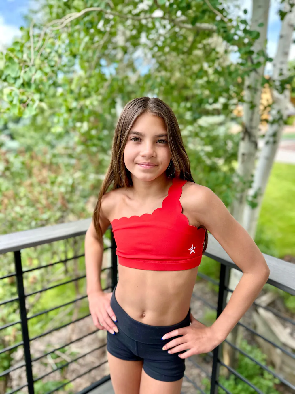 One Shoulder Scalloped Sports Bra in Red-FINAL SALE – Rebel Athletic