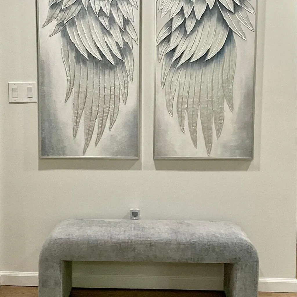 Silver Feather Oil Painting – Elegant Sophisticated Wall Art