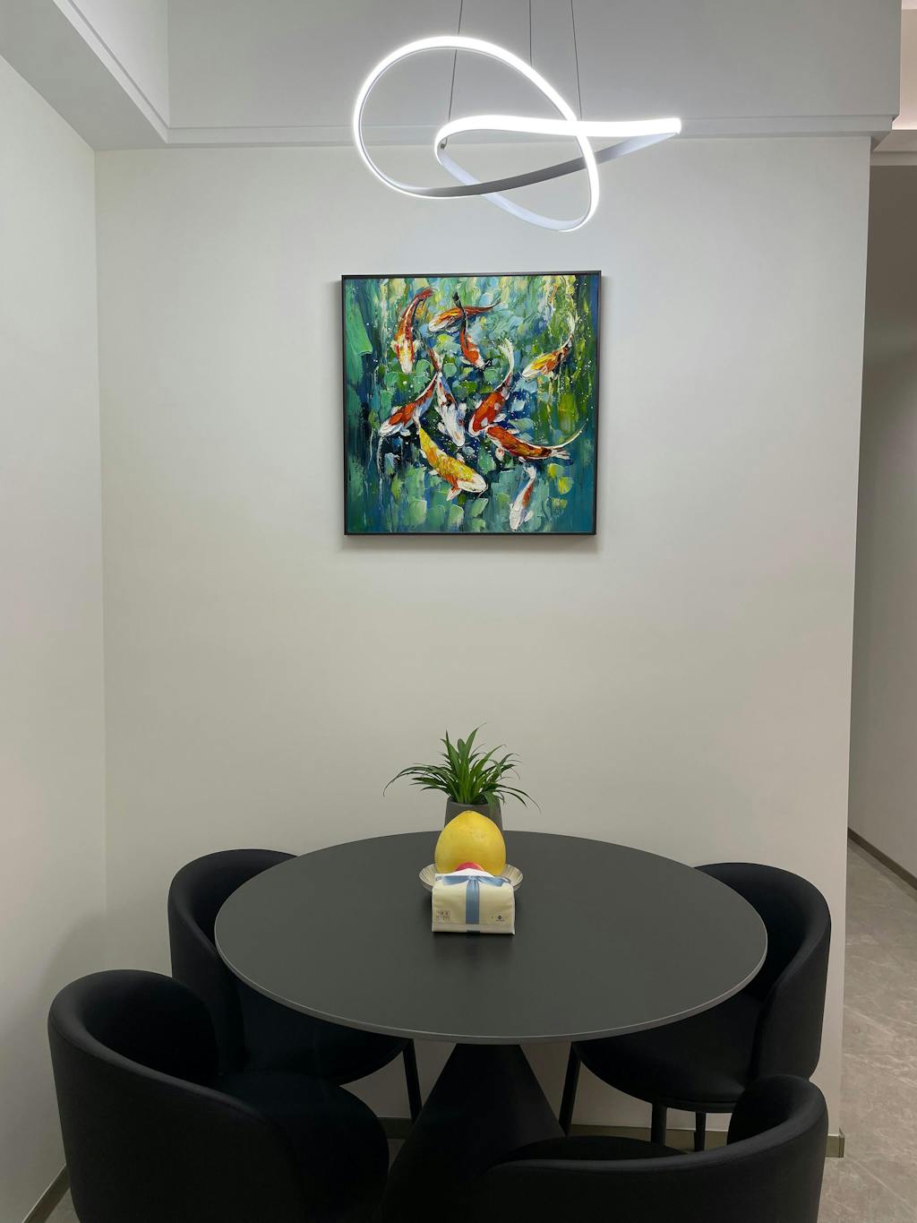 Koi Fish Feng Shui Wall Art - Large Square Green Painting