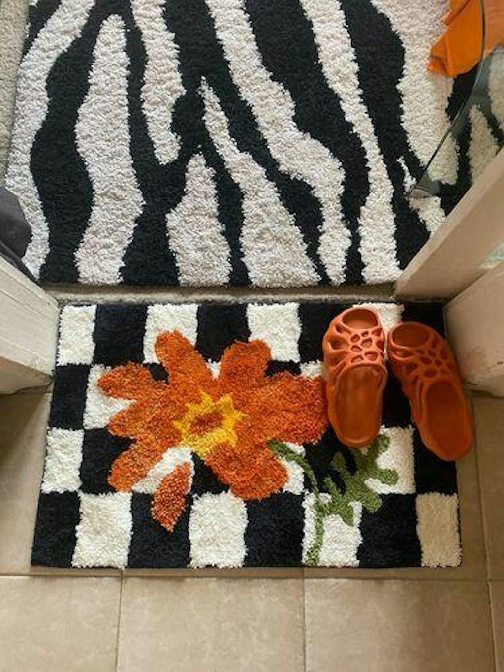Checkered Orange Flower Accent Rug - Shop Online on roomtery