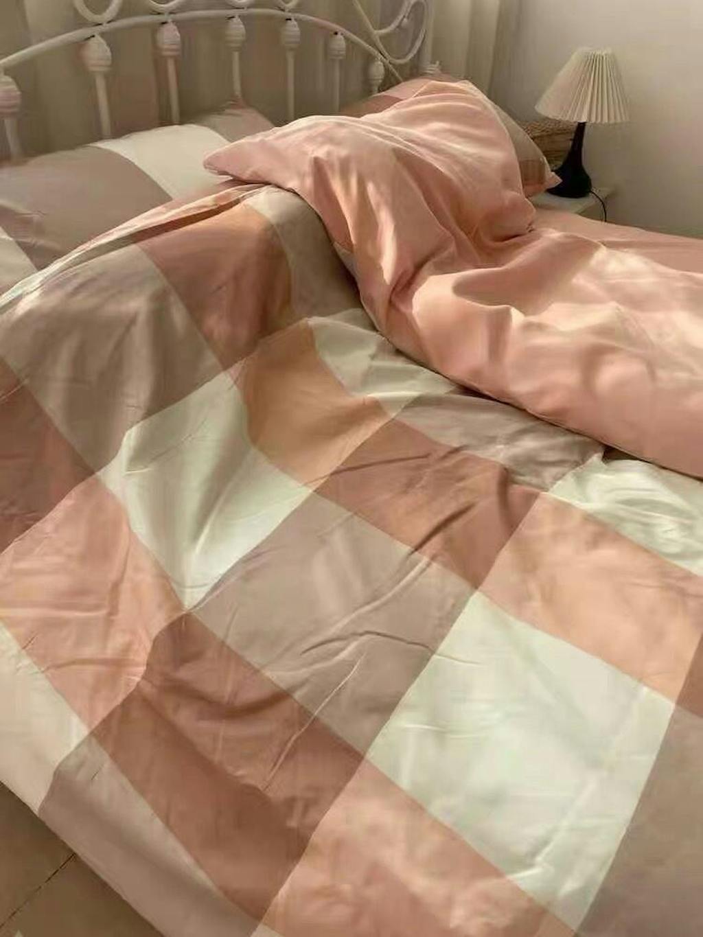 Large Plaid Print Bedding Set | Aesthetic Bedding - roomtery