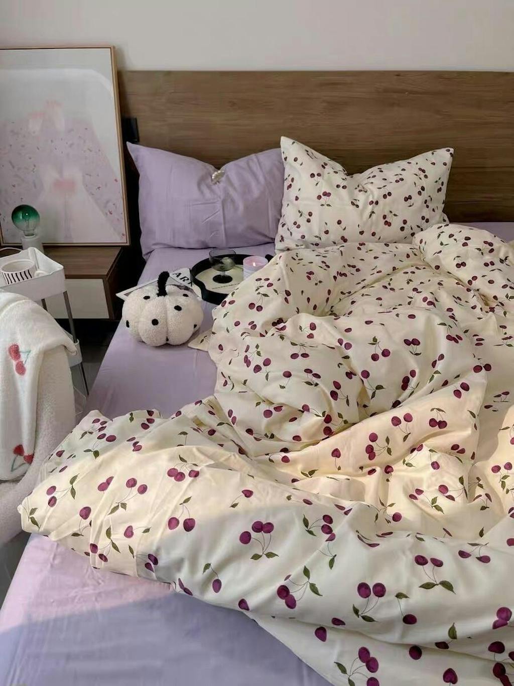 Purple Cherries Bedding Set | Vintage Aesthetic Bedding - roomtery