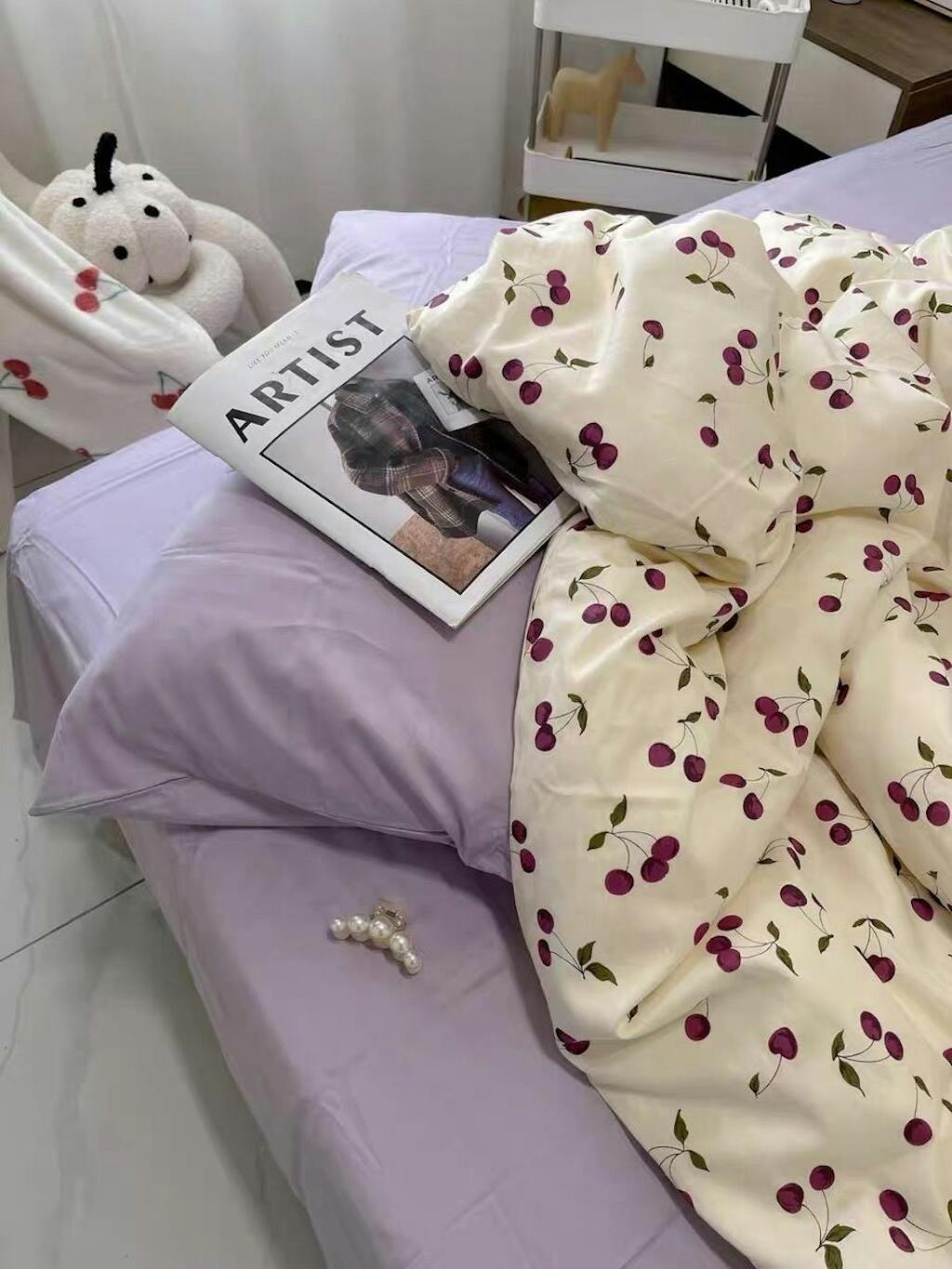 Purple Cherries Bedding Set | Vintage Aesthetic Bedding - roomtery