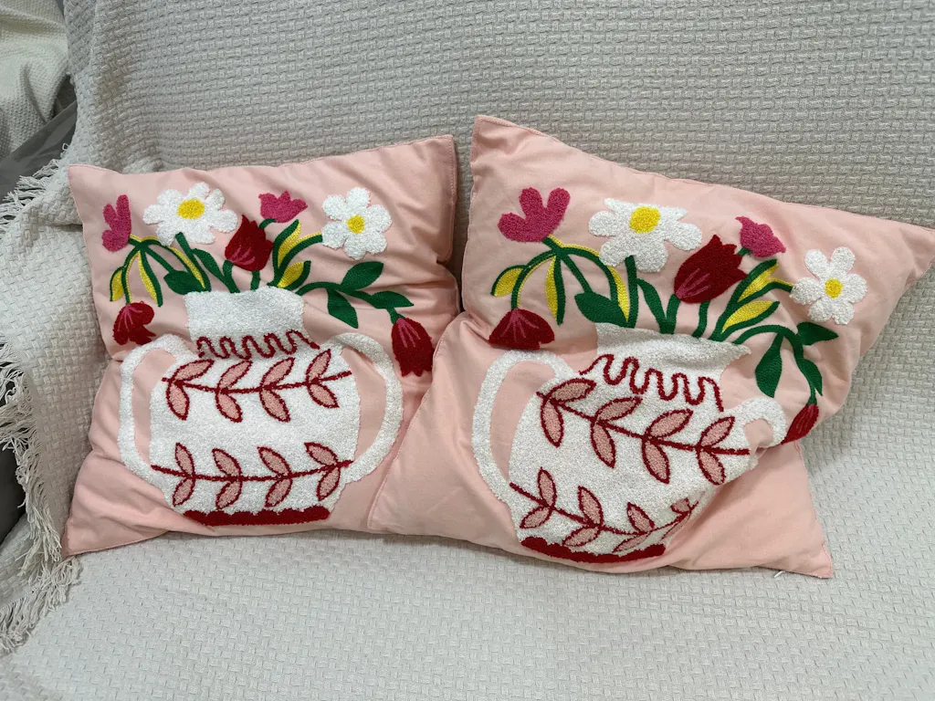 Embroidered Flowers in a Vase Cushion Cover - Shop Online on roomtery