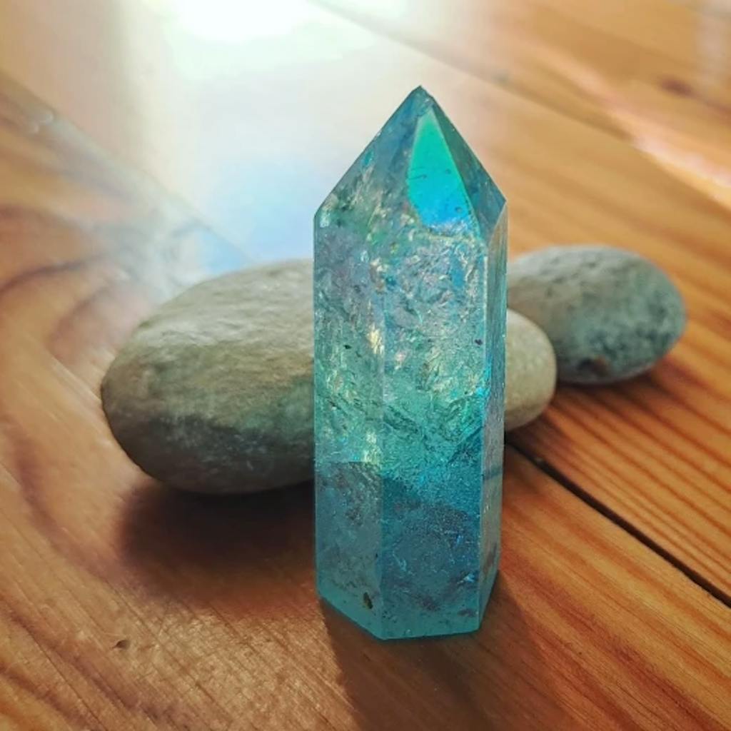 Blue Aura Quartz Tower Crystal - Shop Online on roomtery