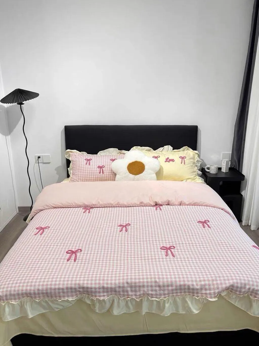 Pastel Pink Gingham with Bows Embroidery Bedding Set - Shop Online on ...