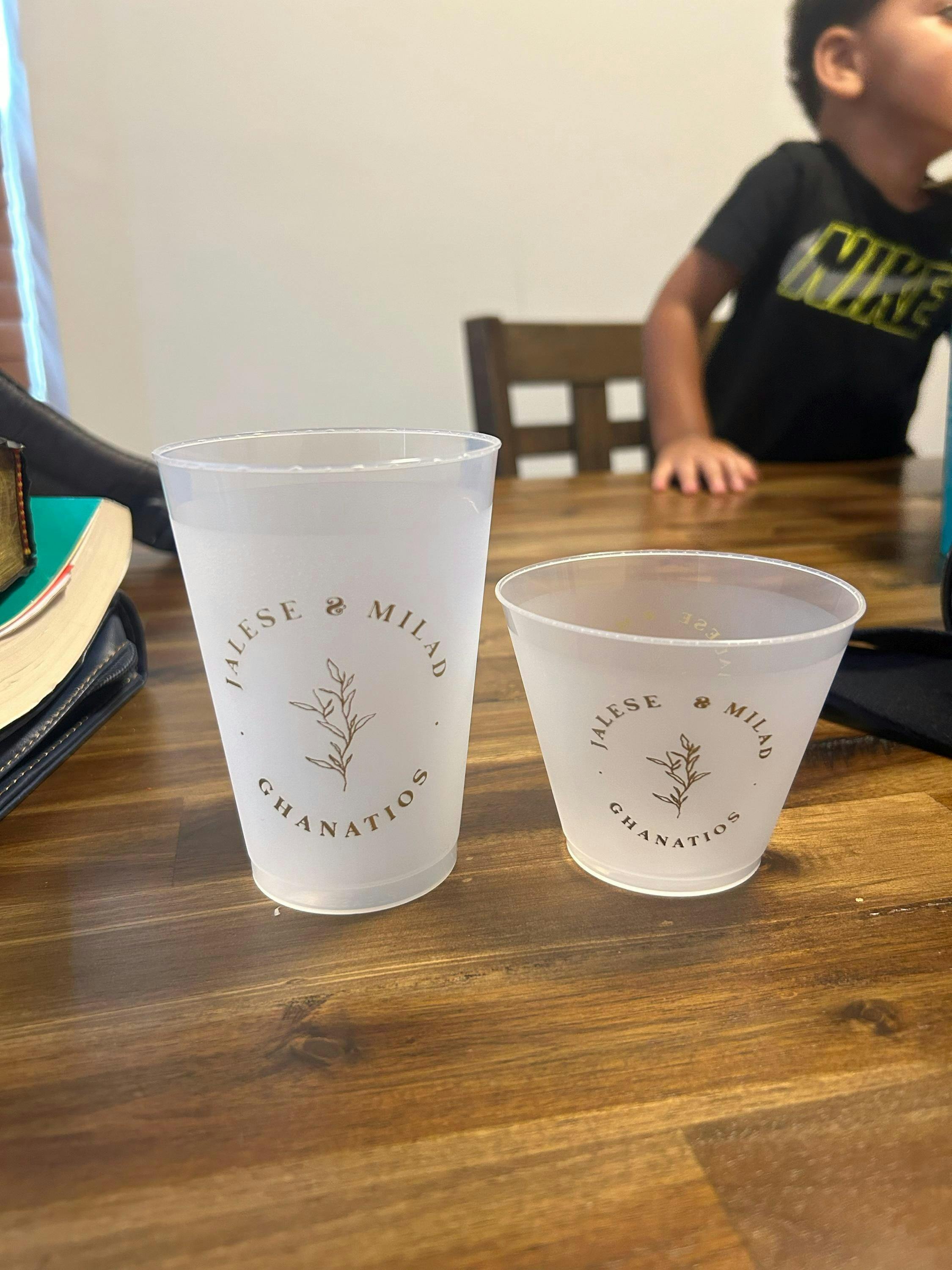 Frosted Plastic Wedding Cups Rubi and Lib Rubi and Lib Design Studio