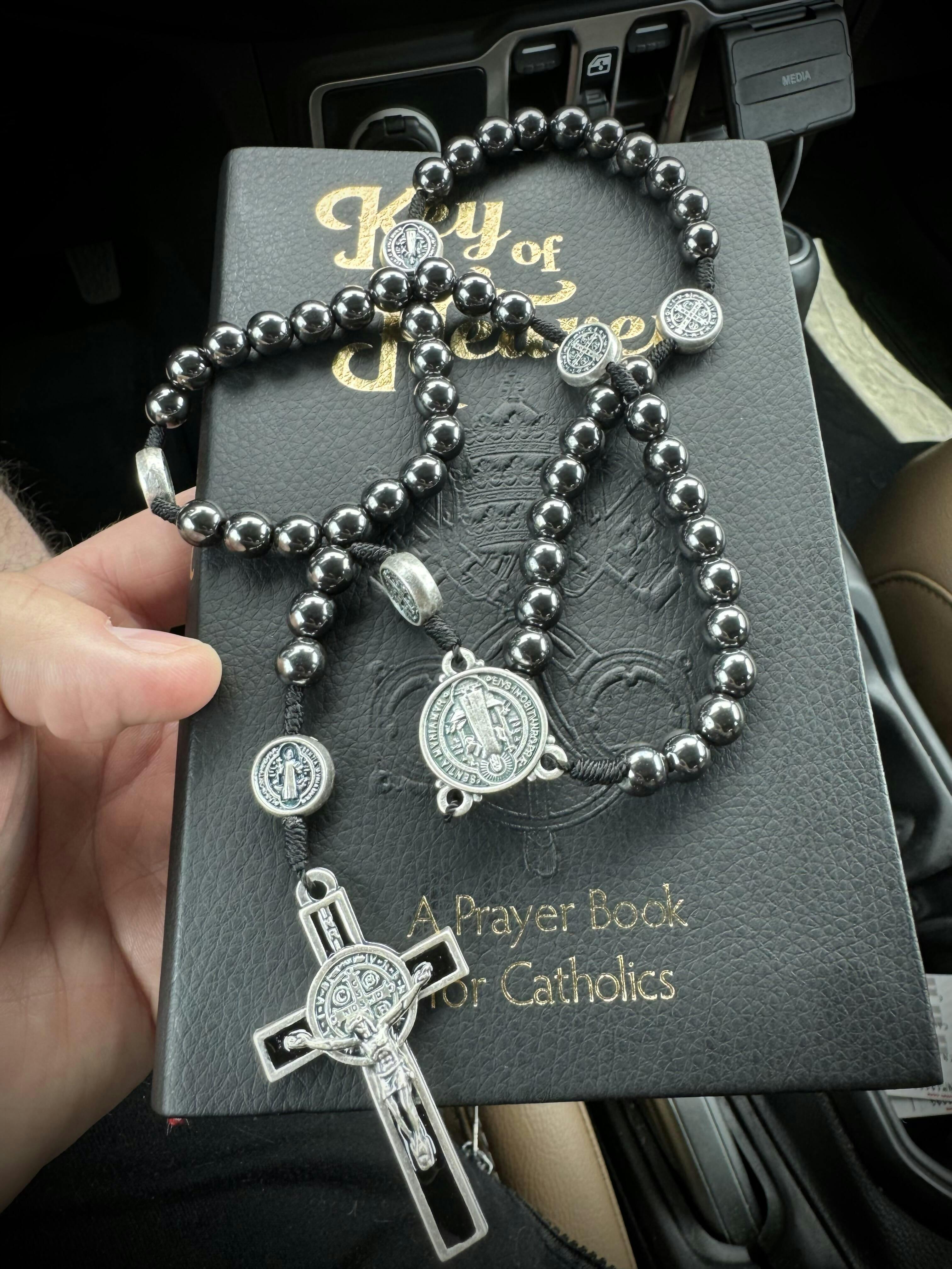 St. Benedict Rosary | Rugged Catholic Rosary | Heavy Hematite Beads ...