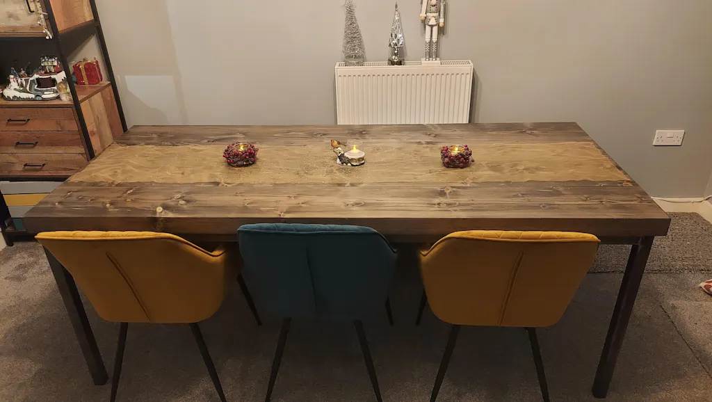 Rustic Dining Table Industrial Style 65mm Solid Wood & Steel Legs Chun ...