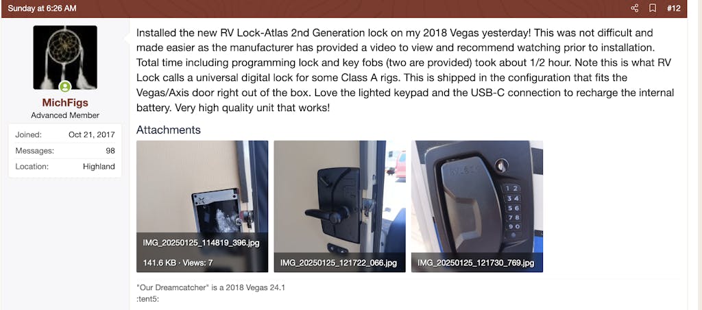 RVLock Atlas Keyless Handle for Class A & C Motorhomes - 2nd Generatio