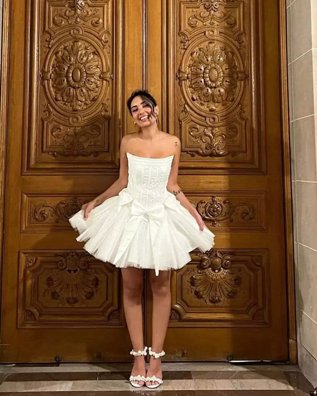 Princess Short Wedding Party Dresses Bow Front Corset Strapless Fitted