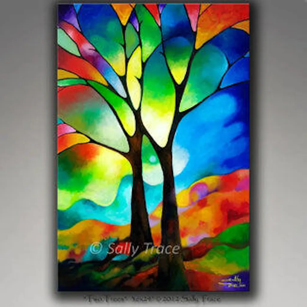 "Two Trees", Original Textured Abstract Tree Painting – Sally Trace ...