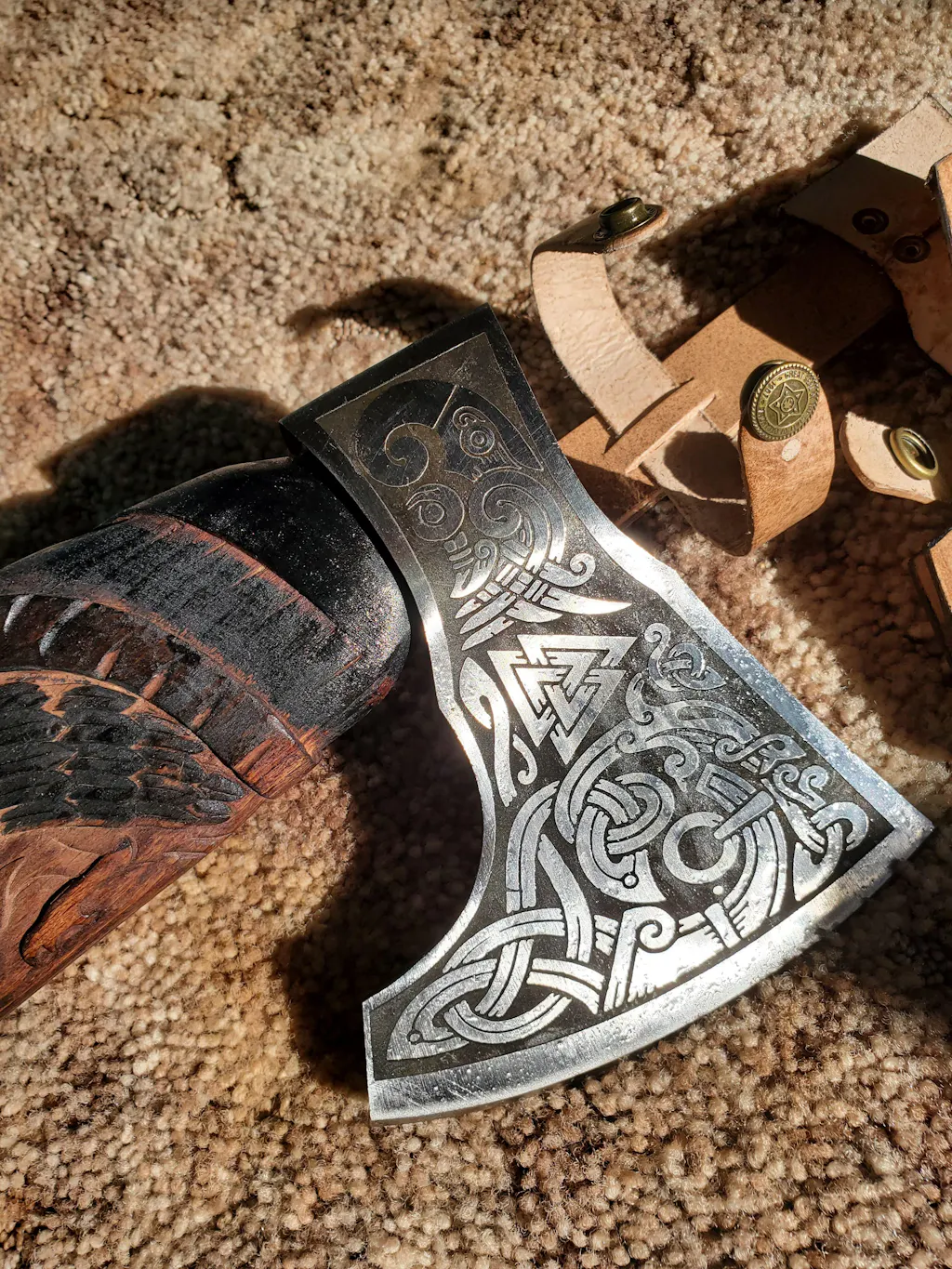 Celtic Valknut Viking Axe With Wood Carving Handle | Wedding Gift, Ann ...
