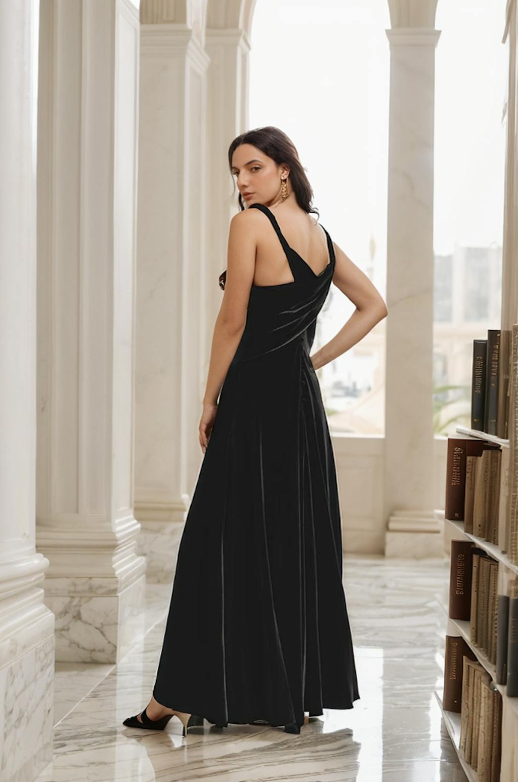 Elegant Velvet Dress with Draped Neck and Stunning Back Design ...