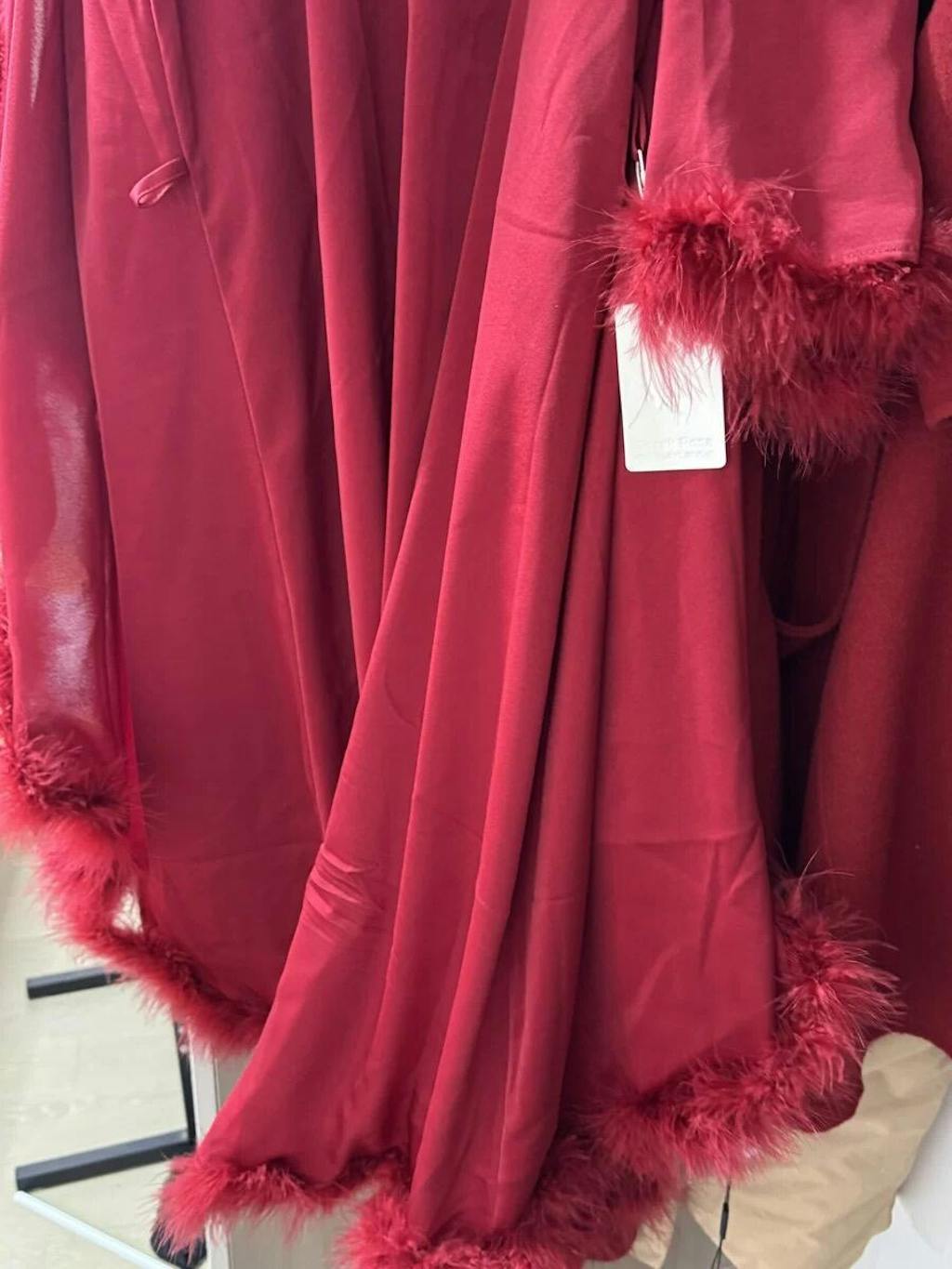 Silky satin faux turkey fur feather fringe short robe dress costume ...